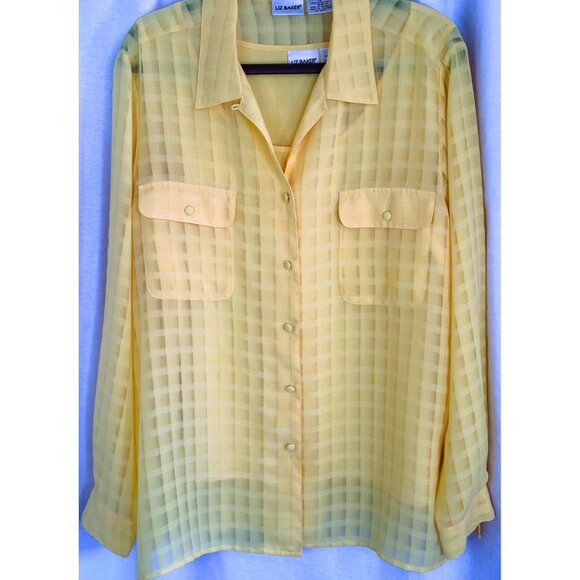 Liz Baker | Tops | Yellow Blouse With Window Pane Design And Matching ...